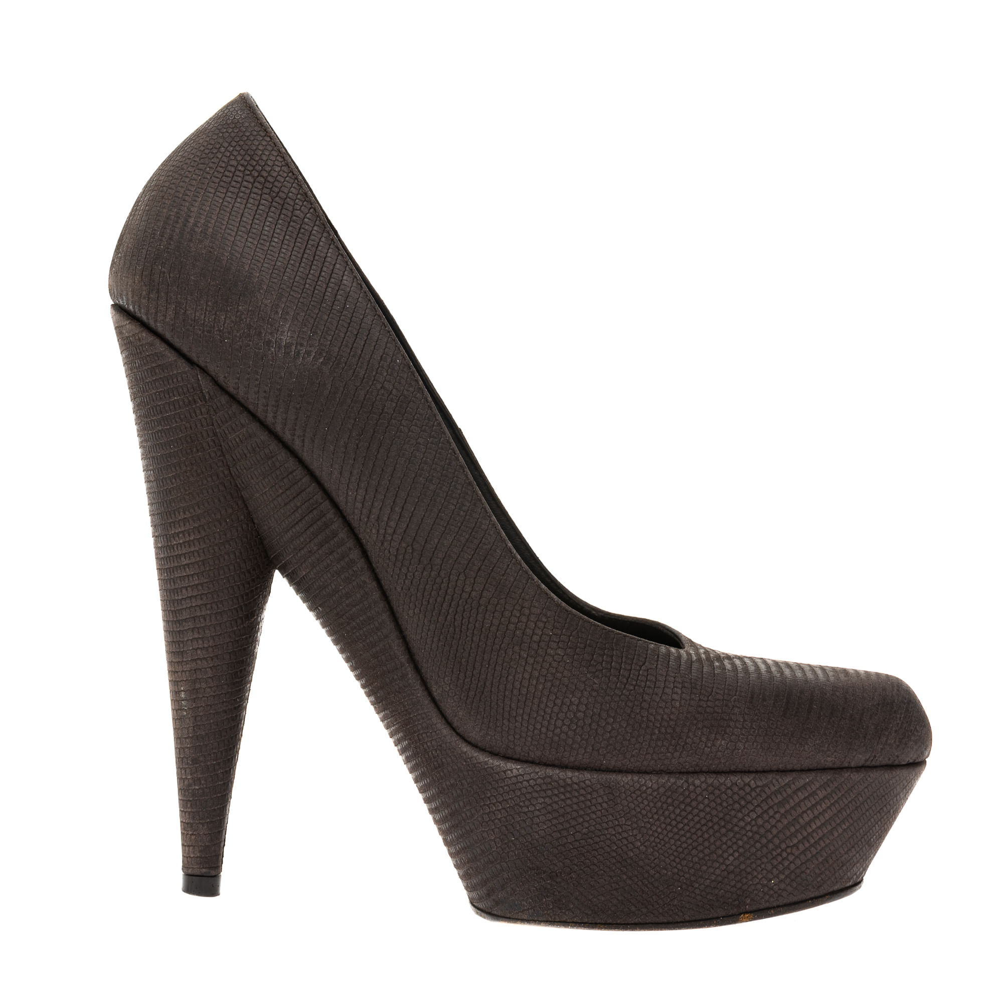 Sapato de Salto Saint Laurent Couro Texturizado Marrom | Brechó de luxo ...